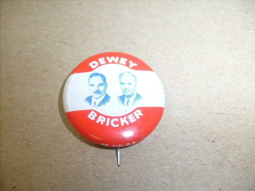 Vintage Dewey Bricker 1944 Button back Pin (1972) President Political ...