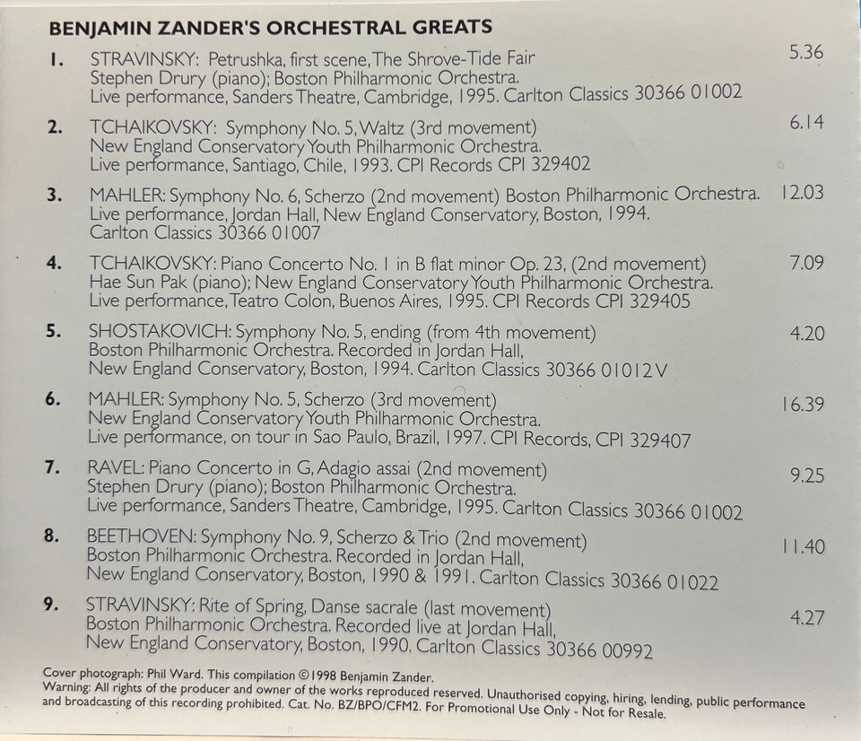 Benjamin Zander's Orchestral Greats (CD 1998 Classic FM) *Rare* *Very ...