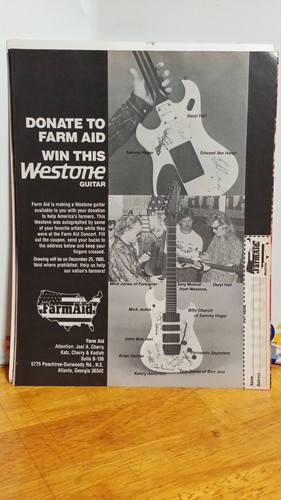 FARM AID 1985 WESTONE GUITAR CONTEST VAN HALEN 1985 PRINT AD 11 X 8.5 ...
