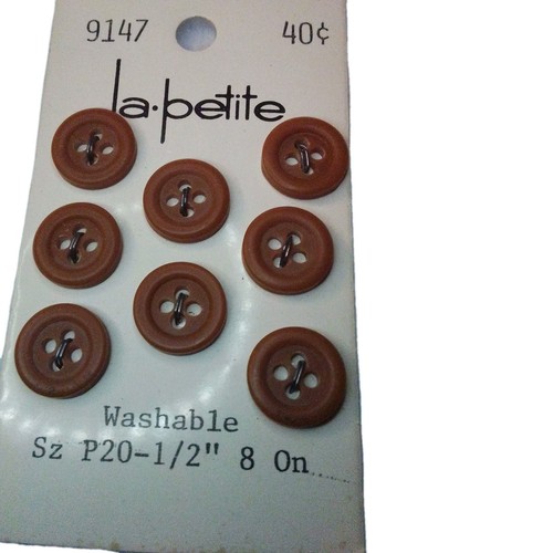 Vintage 8 Small Brown 4 Hole Flat Plastic Buttons On Card "La Petite" 1 ...