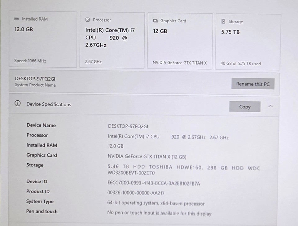 PC Intel Core i7 920, 12GB, NVIDIA GeForce GTX Titan X Graphics Card ...