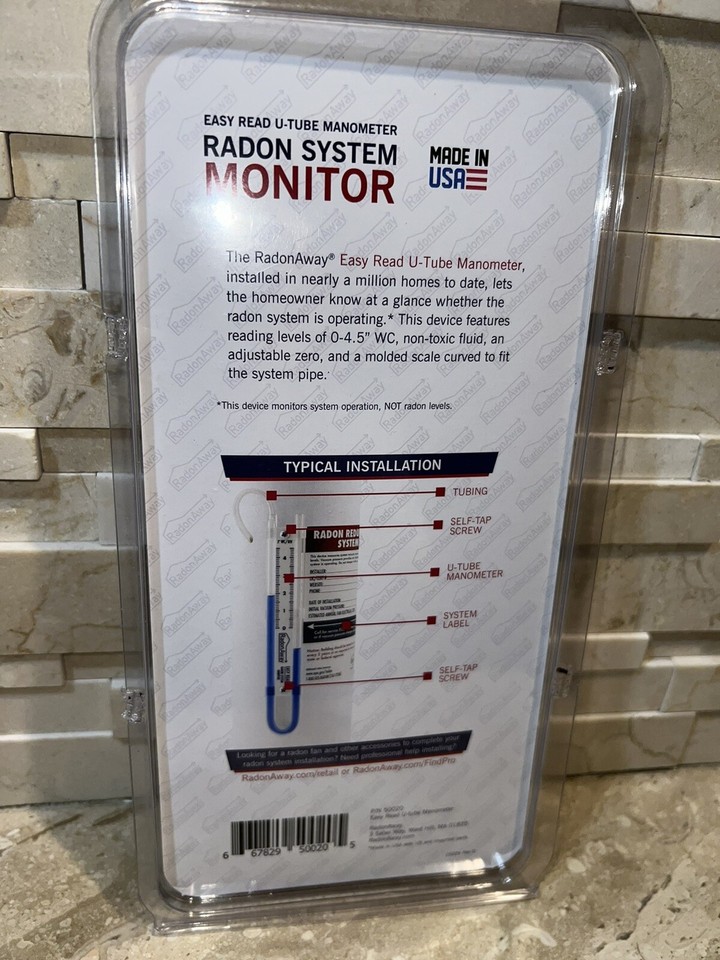 Radon System Monitor Easy-To-Read U-Tube Manometer W/ Tubing & 2 Self ...