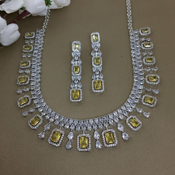 Radiant Adstar Diamond Designer Wedding Necklace Set 925 SS Statement ...