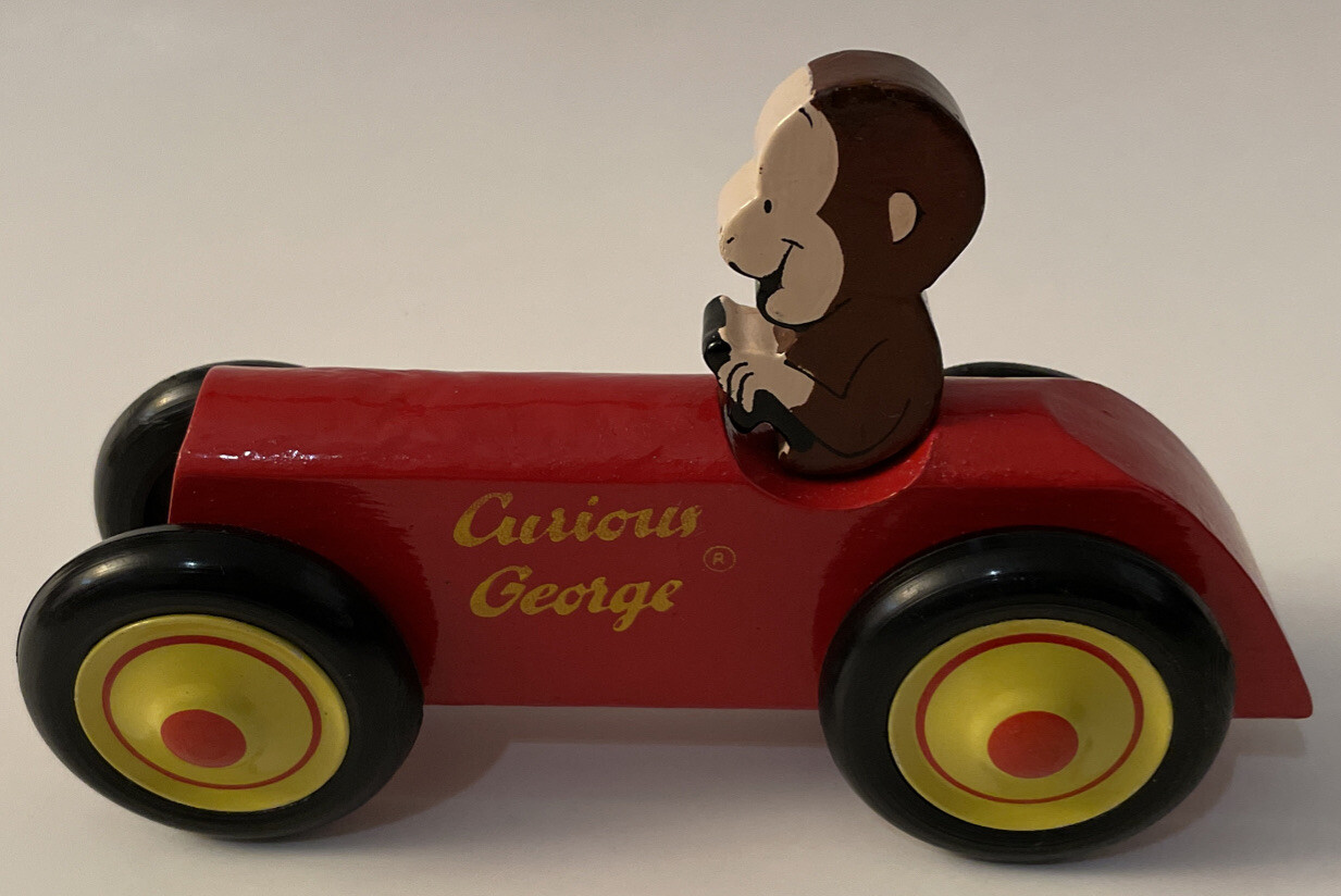 Vintage Curious George Schylling Rowley Red Wooden Rolling Toy Car ...