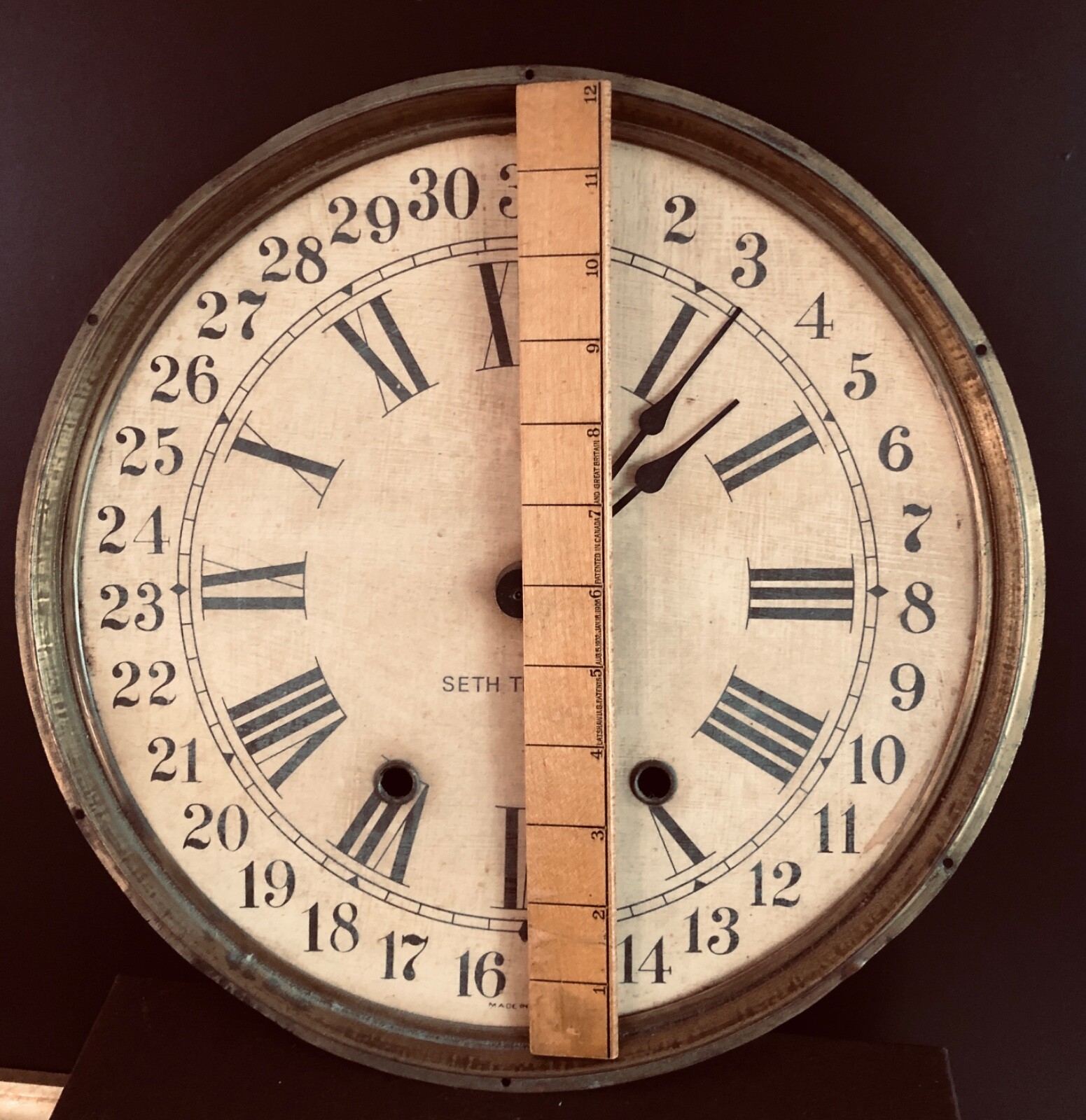 Rare BIG antique SETH THOMAS Calendar CLOCK DIAL/Face part ONLY brass ...