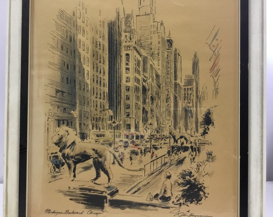 Vtg John Hayman- Michigan Boulevard. Signed Lithograph. | eBay