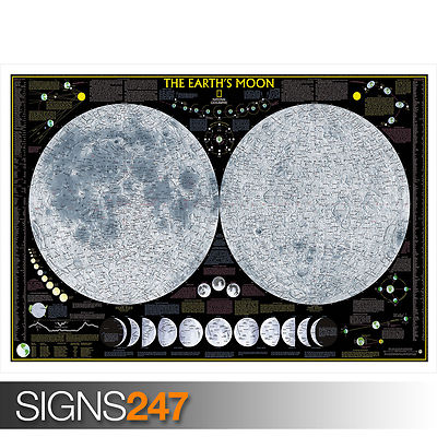 LARGE MOON MAP poster featuring detailed space art print in photo ...