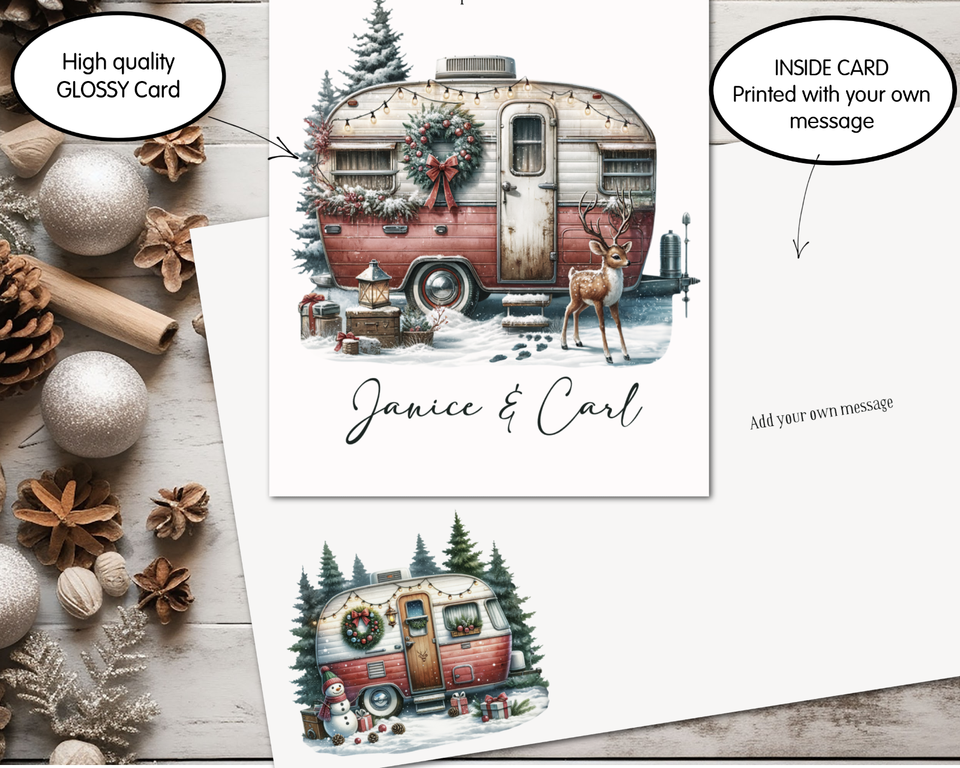 Personalised Caravan Glossy Christmas Greetings Card - Choose size ...