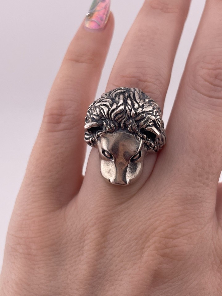 RARE JAMES YESBERGER size 6.5 sterling silver lion head vintage ring ...