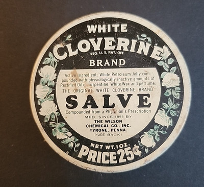 Vintage White Cloverine Brand Salve Medicine Tin | eBay