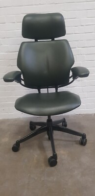 Humanscale Freedom Bottle Green Leather Headrest Task Chair Arms Office ...