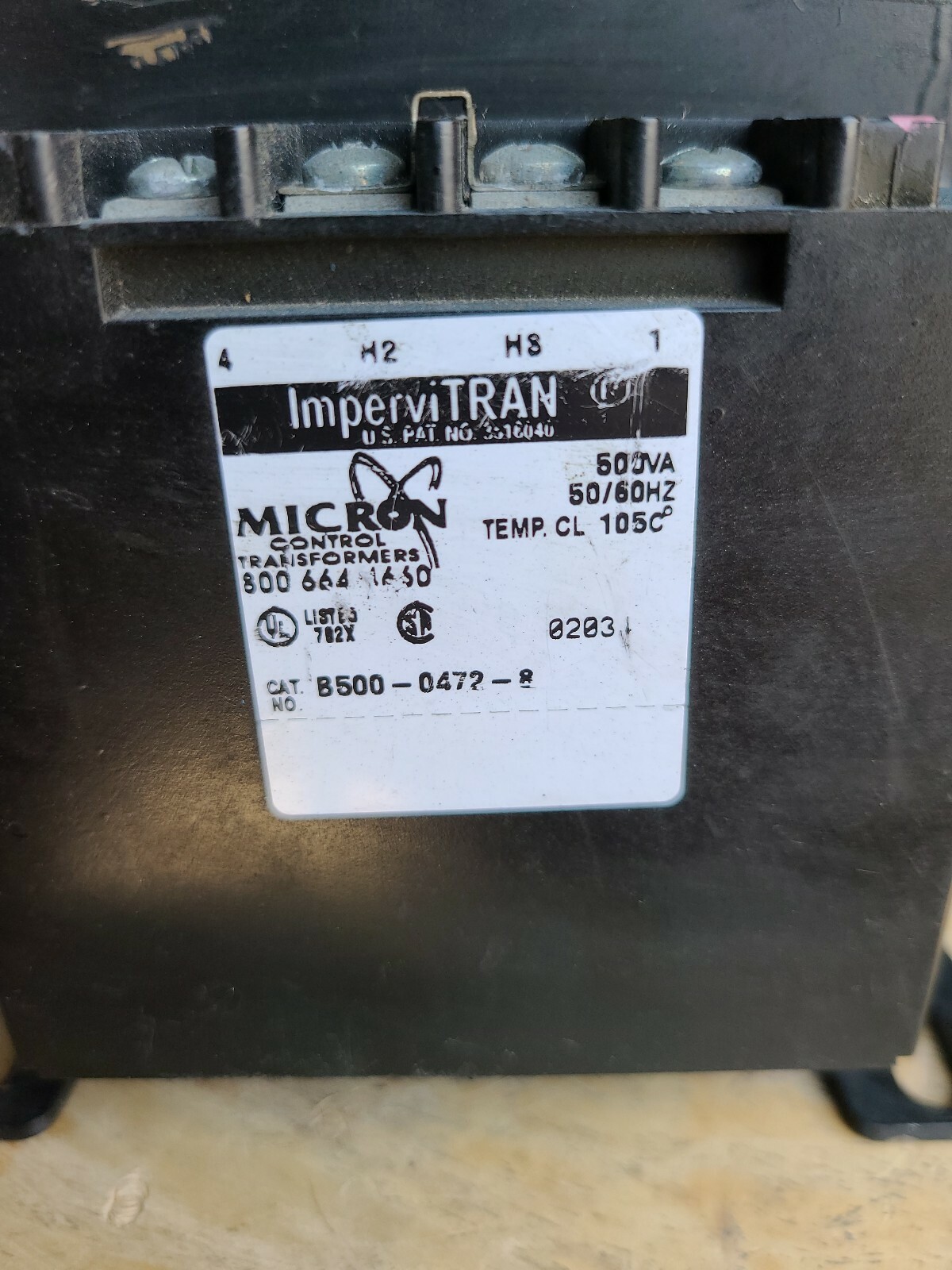 ImperviTRAN B500-0472-8 500VA 50/60HZ Micron Control Transformer-CD 102 ...