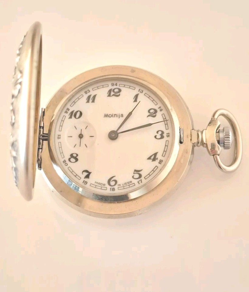 Vintage USSR Russia Pocket Watch MOLNIJA Serviced Double headed eagle ...