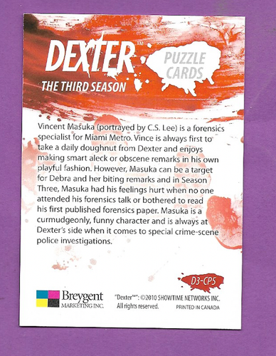 Dexter TV Show Season 3 Insert Foil Trading Card Puzzle Card #D3-CP5 ...