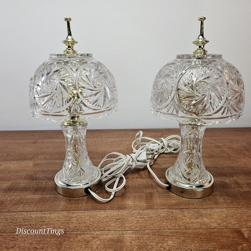 2x Cut Lead Crystal Glass Boudoir Table Lamp Pinwheel Star of David ...