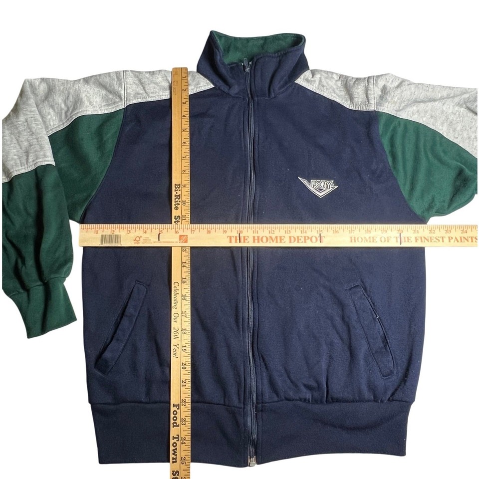 VTG PONY Track Jacket Navy Green Grey Colorblock Full Zip Athleisure ...
