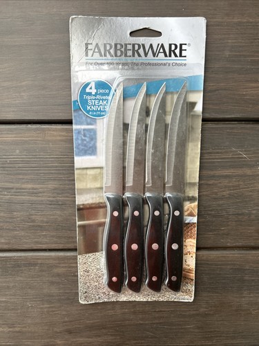 FARBERWARE Classic 4 Piece Steak Knife Set Triple Riveted Stainless ...