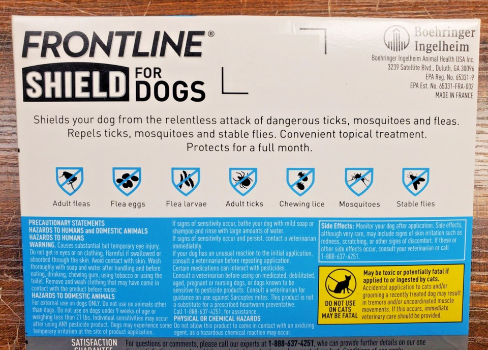 FRONTLINE SHIELD for Dogs (M size ) 21 - 40 LBS. 3 Monthly Doses EPA ...