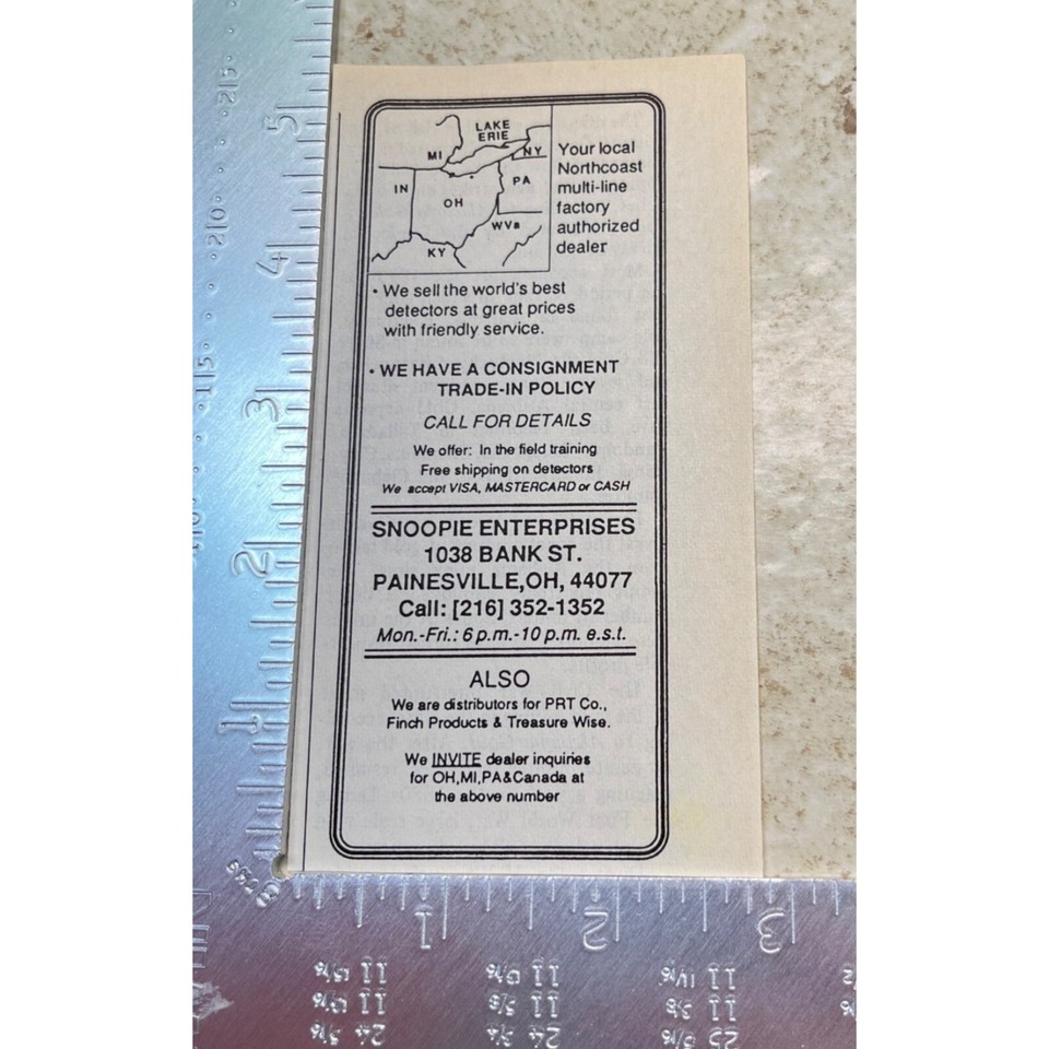 Snoopie Enterprises Vtg Mini Print Ad 80s Gold Metal Detecting ...