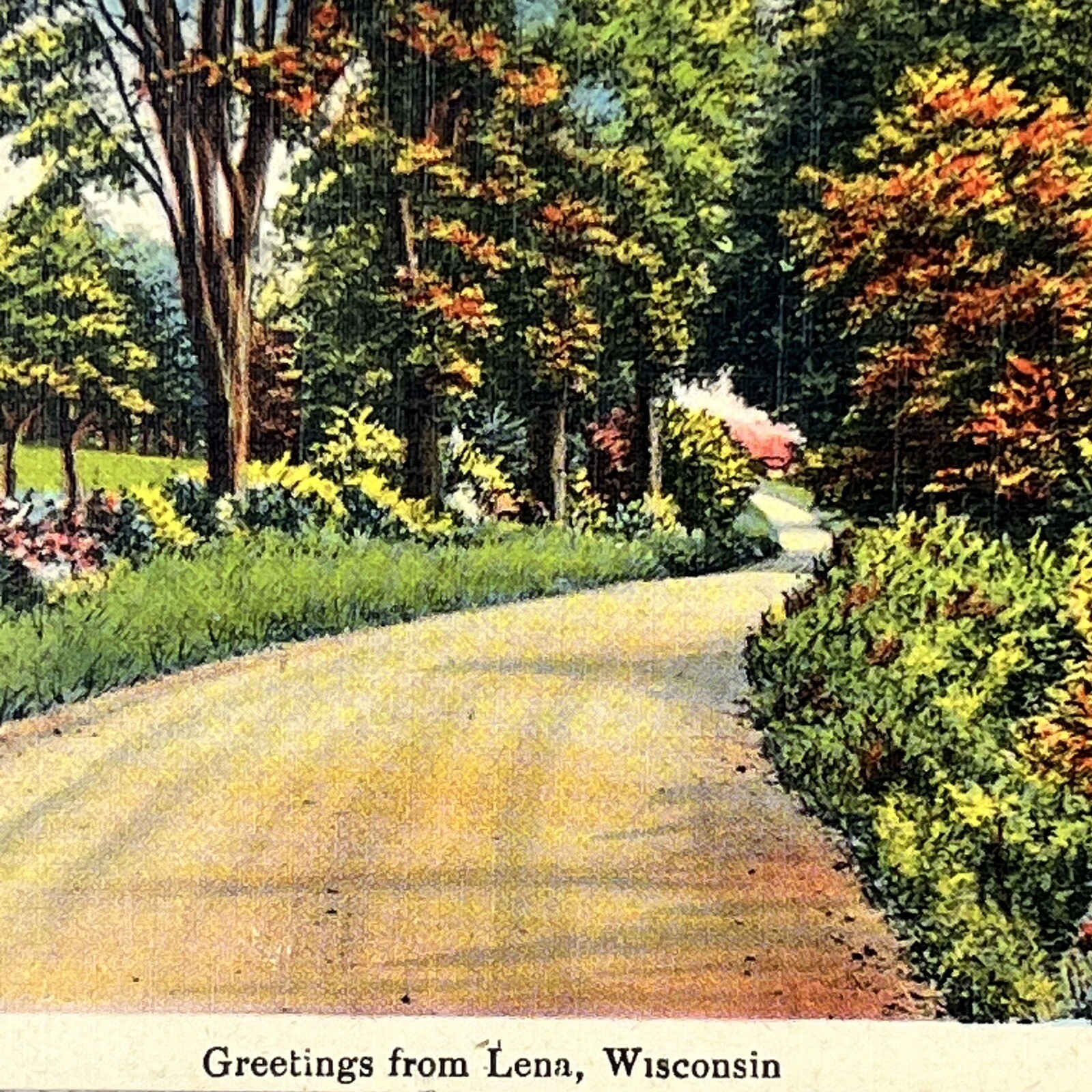 Lena, WI Wisconsin Country Road Greetings Vintage Postcard Linen ...