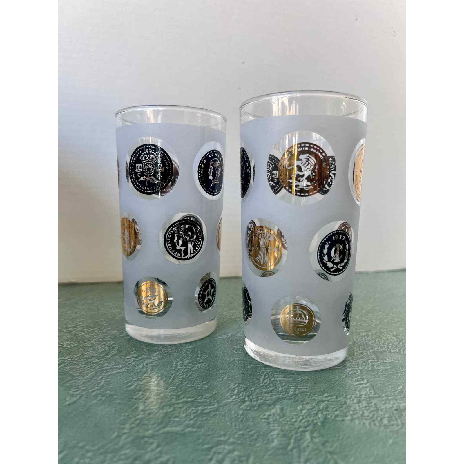 Libbey Tumblers - Frosted Glass with Gold Coins - Set of 2 | eBay