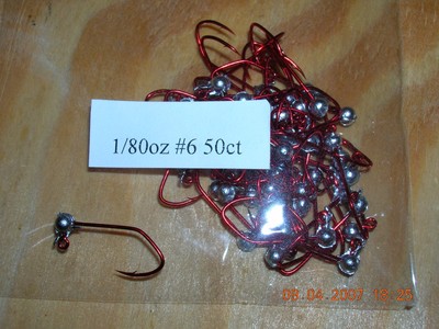 50 1/80oz Ball Head Jigs Red Chrome Sickle Hooks #10 #8 or #6 You ...