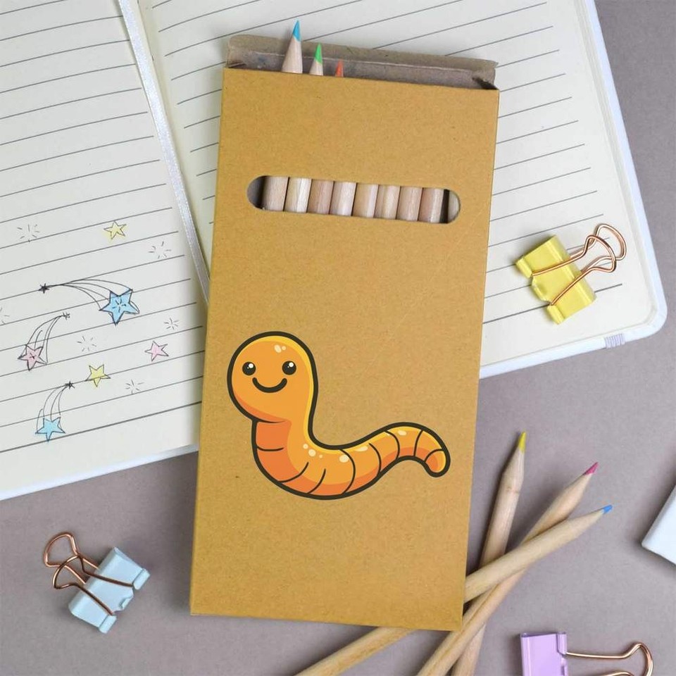 12 x 'Cute Smiling Worm' Long 178mm Coloured Pencils / Pencil Set ...