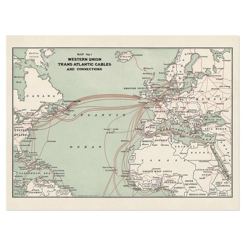 1900 Western Union Transatlantic Cables Map Print Poster Wall Art | eBay