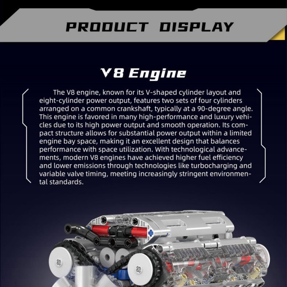 New Visible V8 Engine Motor Engineering Model Stacking Blocks Toy ...