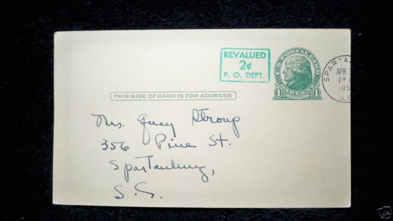 Revalued 2 Cent Stamp Used 1 Cent Post Card 1950's | eBay