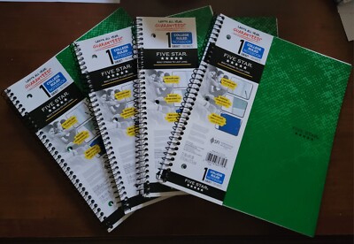 Set of 4 Green Five Star One Subject College Ruled Spiral Notebooks | eBay
