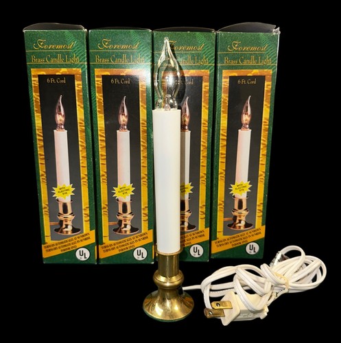 Set of 4 Foremost Brass Candle Lights Window Electric Plug In Holiday ...
