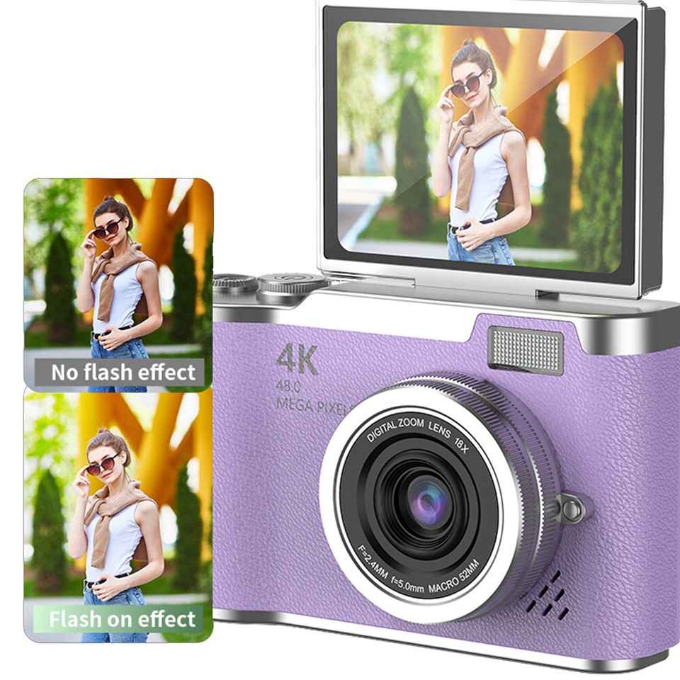 4K Digital Camera 48MP Video Recorder 8X Zoom 180 Flip Screen for Teens ...