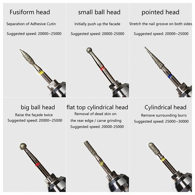 6Pcs/set Diamond Nail Grinding Head Polishing Grinding Nail Electric ...