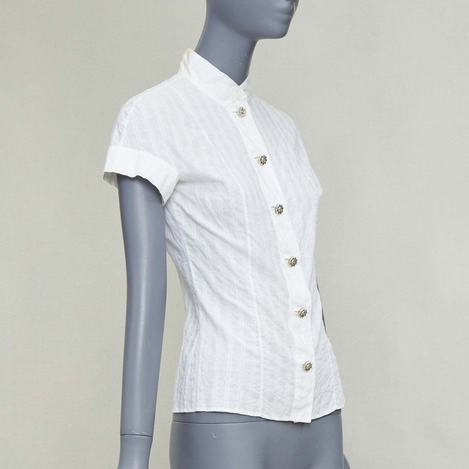 CHANEL 2016 cream cotton CC logo striped fitted shirt FR34 XS | eBay