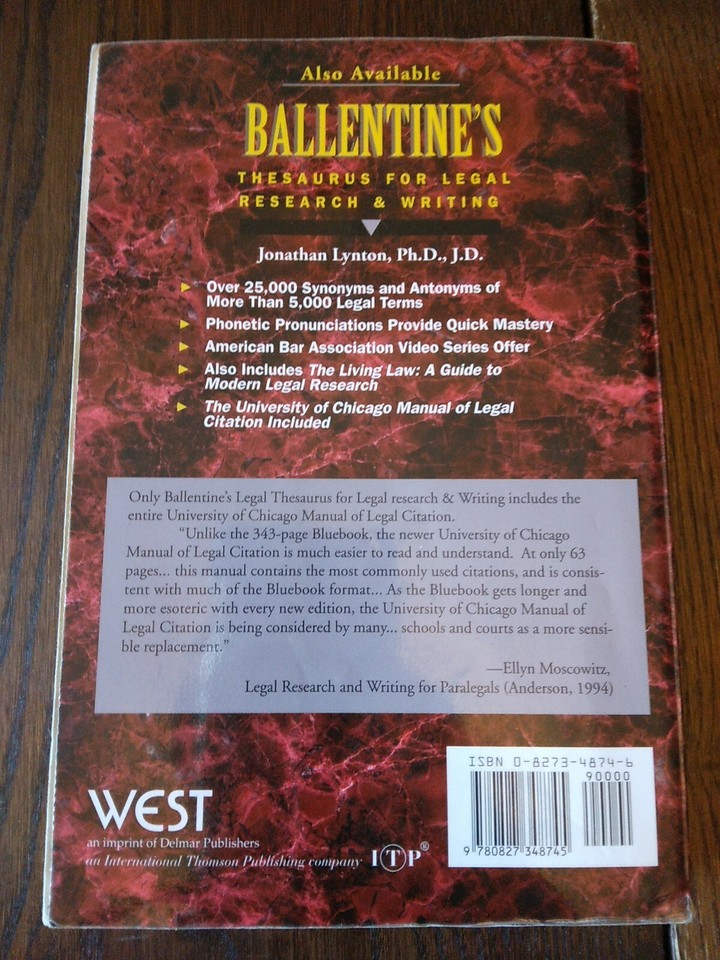 Ballentine's Law Dictionary: Legal Assistant Edition by Jack Handler ...
