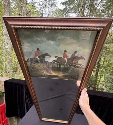 Beautiful Vintage Wood Frame Mirror W Horse Hunting Scene Picture 36 ...