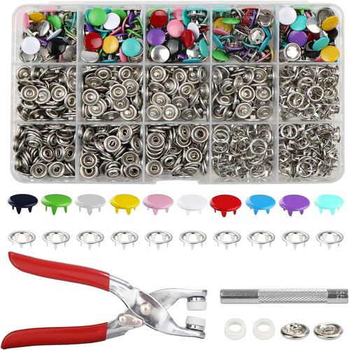 Poppers Fasteners, 200 Set Snap Fasteners Press Studs Tool, 9.5mm Metal ...