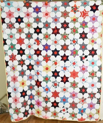 Vintage 40's Touching Stars Antique Quilt ~SMALL SCALE & SOLID RED ...