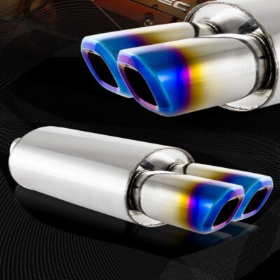 Universal 3" Remis Style Dual Titanium Burnt Tip T304 Exhaust Muffler 2 ...