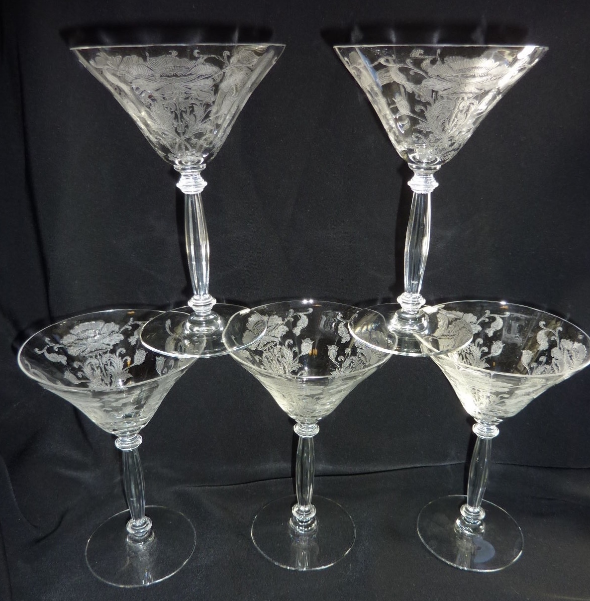61/4" Tiffin "Flanders" Pattern Etched Poppy Crystal Champagne Sherbet ...