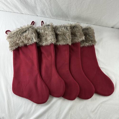 5 Gigi Seasons Christmas Stockings Red w/ Soft Brown Faux Fur Cuff 20 ...