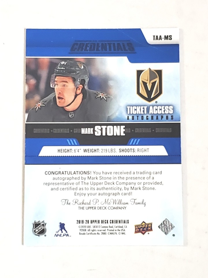 2019-20 Upper Deck Credentials Ticket Access Blue /49 Mark Stone #TAA ...
