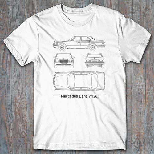 Automotive T-shirt - Mercedes W126 - JDM technical blueprint - Tee ...