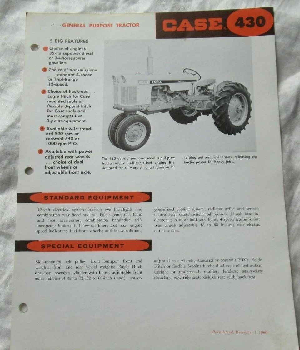 Case 430 Spec Sheet