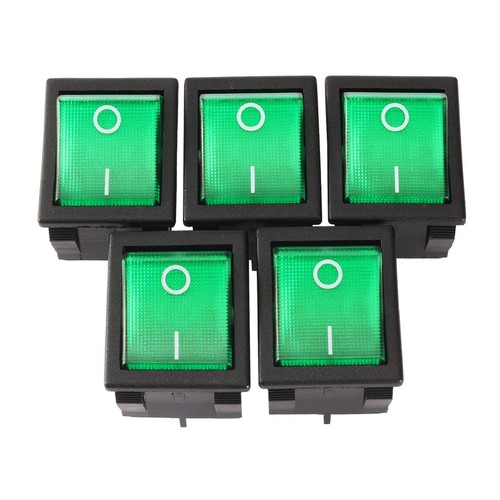 5pcs AC 20A/125V 22A/250V DPST I/O Green Light Rocker Switch ...