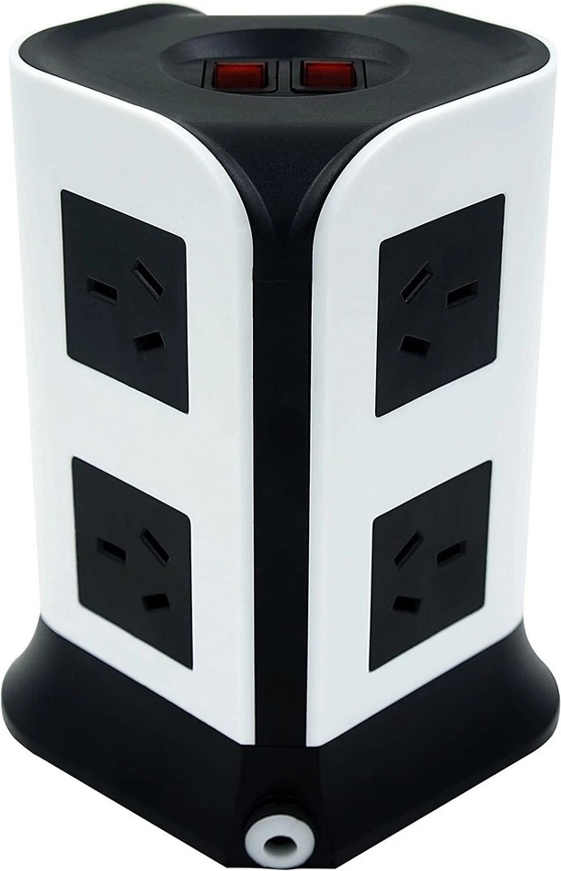 Compact Vertical Power Board with 4 USB Ports and 8 Plugs, White and ...