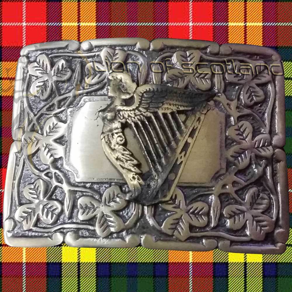 Scottish Kilt Belt Buckle Celtic Harp Antique Finish Highland Shamrock ...
