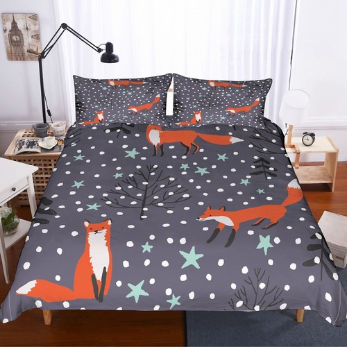 Grey Stars Fox Twin/Full/Queen/King Bed Duvet/Quilt Cover Set Bedding ...