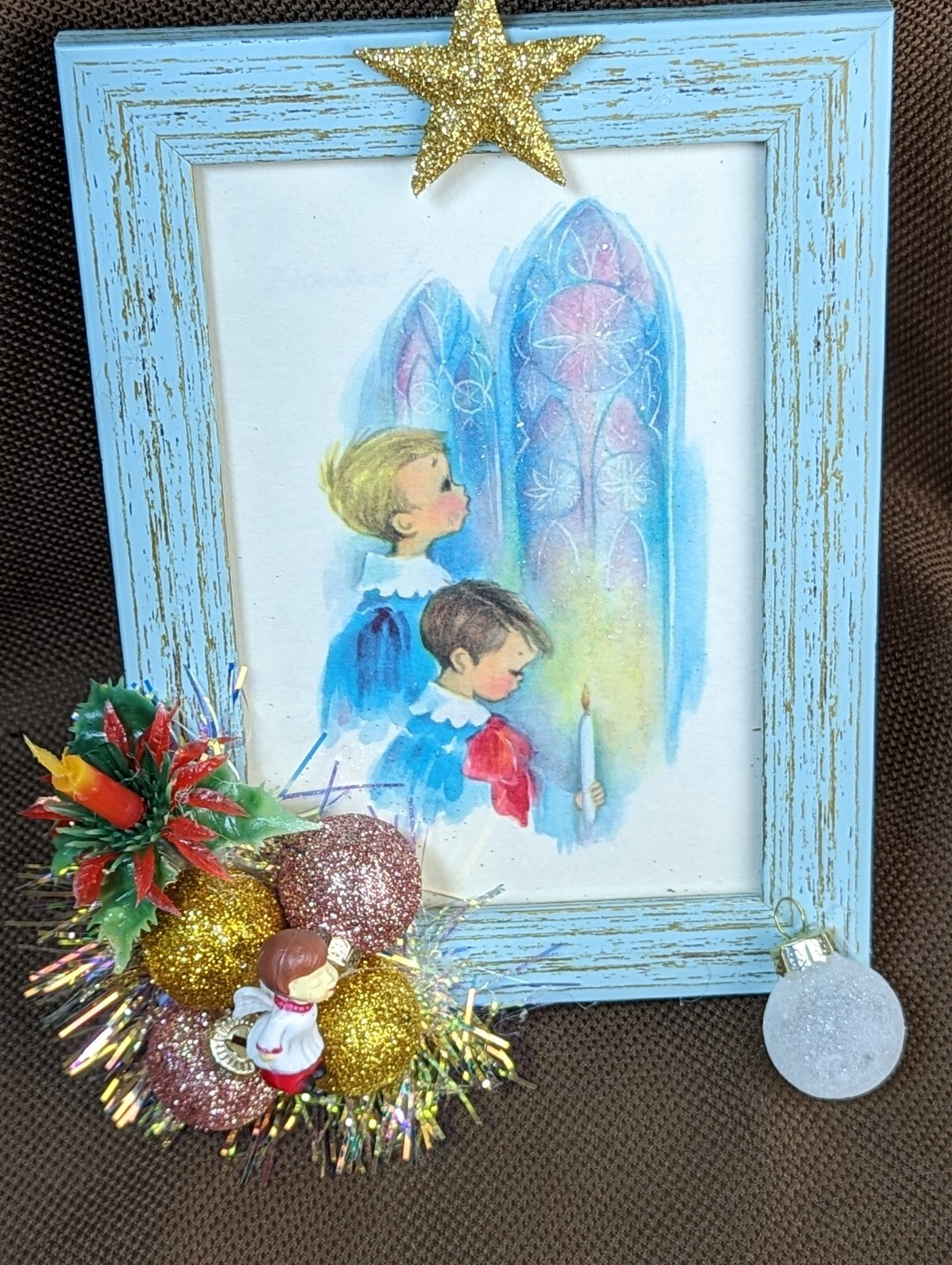 Framed Vintage Christmas Card with Vintage Choir Boy/Angel - Assemblage ...